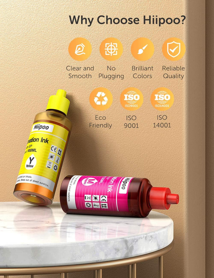 Hiipoo Sublimation Ink Refilled Bottles compatible with WF7710 ET2720