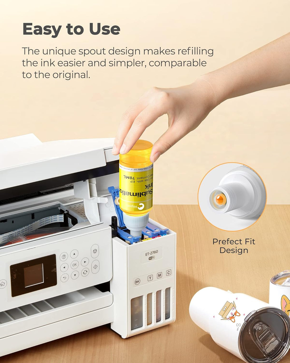 Hiipoo Sublimation Ink Fit for Supertank Inkjet Printer ET-2400 ET-272